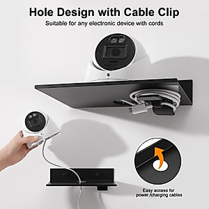 Z metnal Small Floating Shelves, Mini Speaker Shelf, Self Adhesive Small Wall Mount Metal Shelves with Cable Clip, Display Shelf for Cameras Monitor Routers, Matt Black, 6 inch