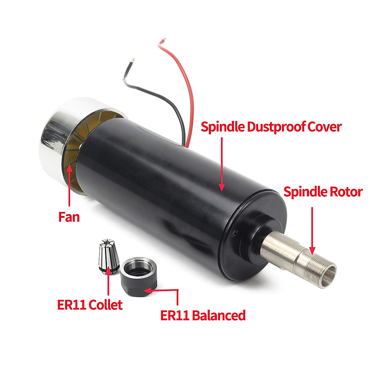 RATTMMOTOR CNC 500W Spindle Motor ER11 500 Watt Air Cooled Spindle Motor 52mm DC 48V 12000RPM 600mN.m for DIY Mini CNC Router Engraver Milling Machine