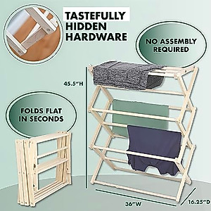 Pennsylvania Woodworks Premium American Maple Clothes Drying Rack - Handcrafted in Pennsylvania - Solid Wood Construction, Collapsible, Eco-Friendly Laundry Solution (Large)