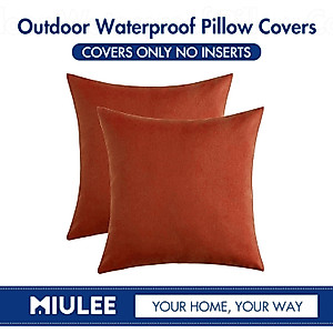 MIULEE Fall Pack of 2 Decorative Outdoor Solid Waterproof Throw Pillow Covers Polyester Linen Garden Farmhouse Cushion Cases for Patio Tent Balcony Couch Sofa 24x24 inch Burnt Orange