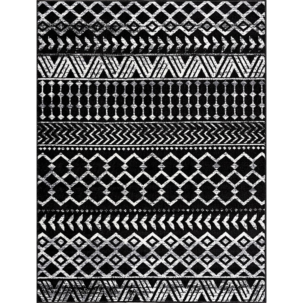 CAMILSON Boho Moroccan Black and White Rug Geometric Diamond 8x10 Area Rugs for Living Room Bedroom Kitchen Modern Bohemian Soft Stain Resistant Non-Shedding Indoor Carpet (8 x 10 Black - White)