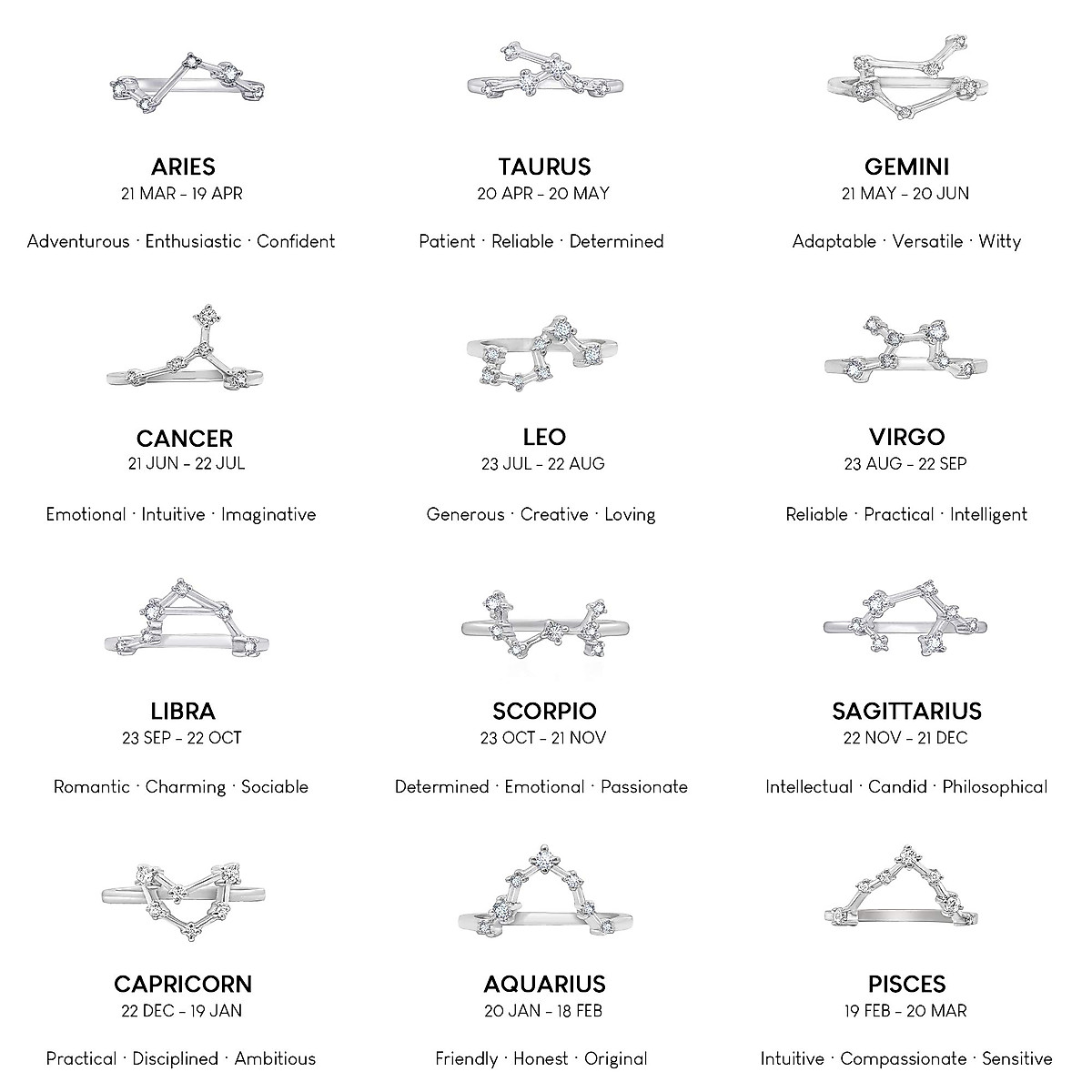 J'ADMIRE Horoscope Collection - Rhodium Clad Sterling Silver Cubic Zirconia Zodiac Constellation Symbol Ring (Taurus), Size 6