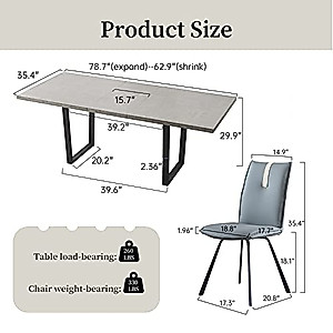 ZckyCine Modern Mid-Century Dining Table Set for 6-8 People Kitchen Dining Room Table Set Extendable Solid Wood Dining Table and 4 Upholstered Chairs, Home Kitchen Furniture (Table + 6 Blue Chairs)