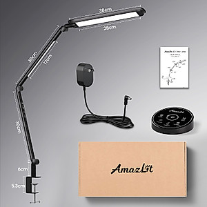 AmazLit LED Desk Lamp with Clamp, Desk Light, Adjustable Brightness & Color Temperature, Modern Architect Clip on Lamp with Memory & Timer Function, Clamp Light for Study, Work, Home, Office, 15W