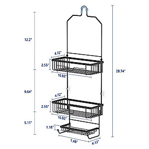 Elbourn Shower Caddy Over Shower Head, Bathroom Hanging Shower Organizer with Hooks, SUS201 Stainless Steel Shower Storage Rack 3 Shelves for Shampoo, Soap and Razor - Black