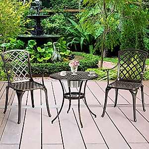 Giantex Patio Chairs Set of 2, Outdoor Dining Chairs Cast Aluminum, Durable Solid Legs, Bistro Chair w/Hollow Seat Back, Antique Armchairs for Lawn Porch Garden Backyard Poolside Deck
