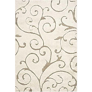 SAFAVIEH Florida Shag Collection 2'3" x 4' Cream/Beige SG455 Scrolling Vine Graceful Swirl Textured Non-Shedding Living Room Bedroom Dining Room Entryway Plush 1.2-inch Thick Accent Rug
