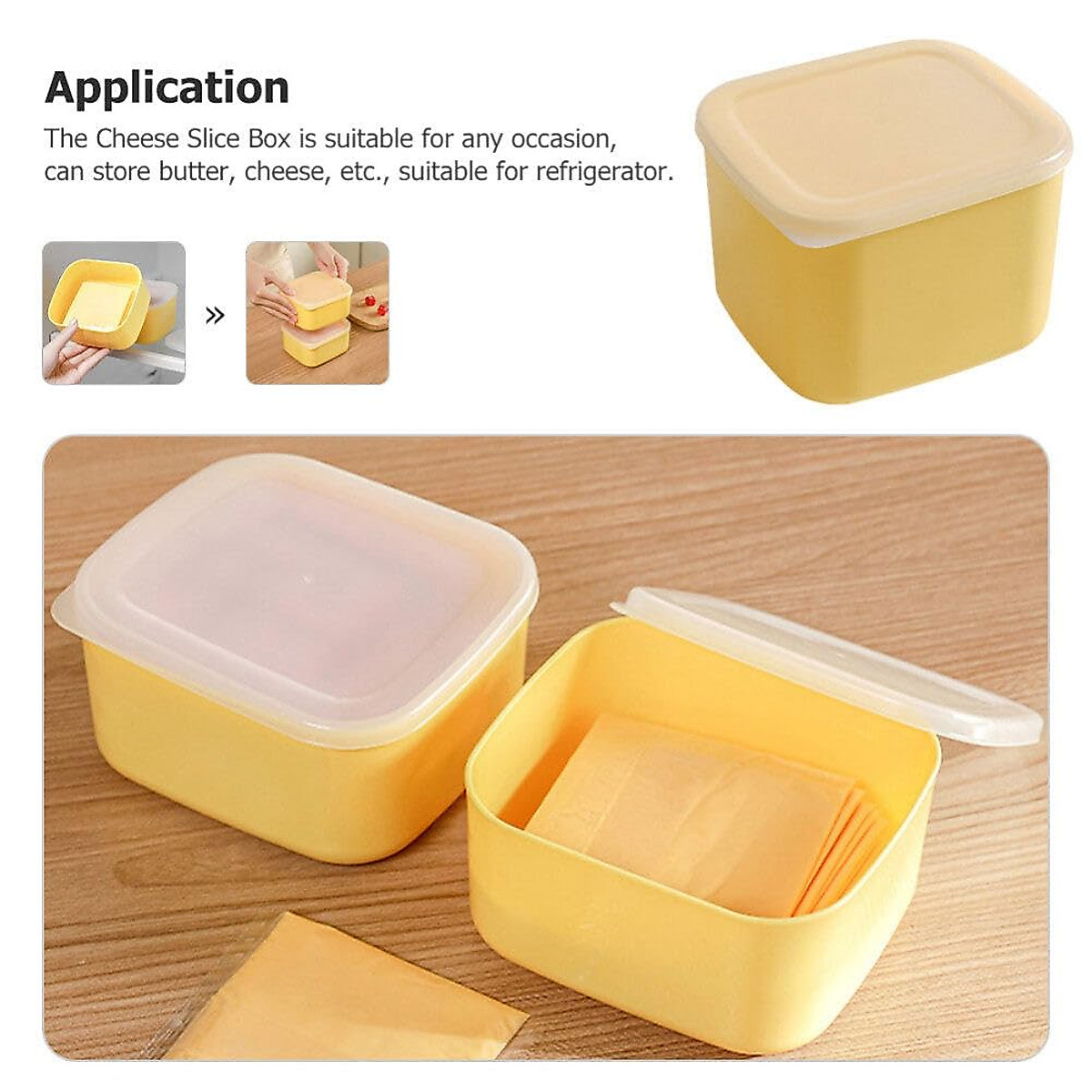 Cabilock Cheese Storage Containers with Lid, Reusable Plastic Slice Holder Airtight Cheese Box, Sealed Food Storage Container, Fruit Vegetable Organizer Container for Fridge
