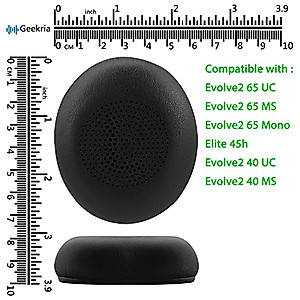 Geekria QuickFit Replacement Ear Pads for Jabra Evolve2 65 UC, Evolve2 65 MS, Evolve2 40 UC, Evolve2 40 MS, Elite 45h Headphones Ear Cushions, Headset Earpads, Ear Cups Cover Repair Parts (Black)