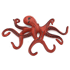 Swimming Octopus Key Hook Antique Look/Distress Blue/Vintage Hook/Sea Theme Hook/Coastal Hook and Swimming Octopus Key Hook Antique Look/Distress Red/Vintage Hook/Sea Theme Hook/Coastal Hook