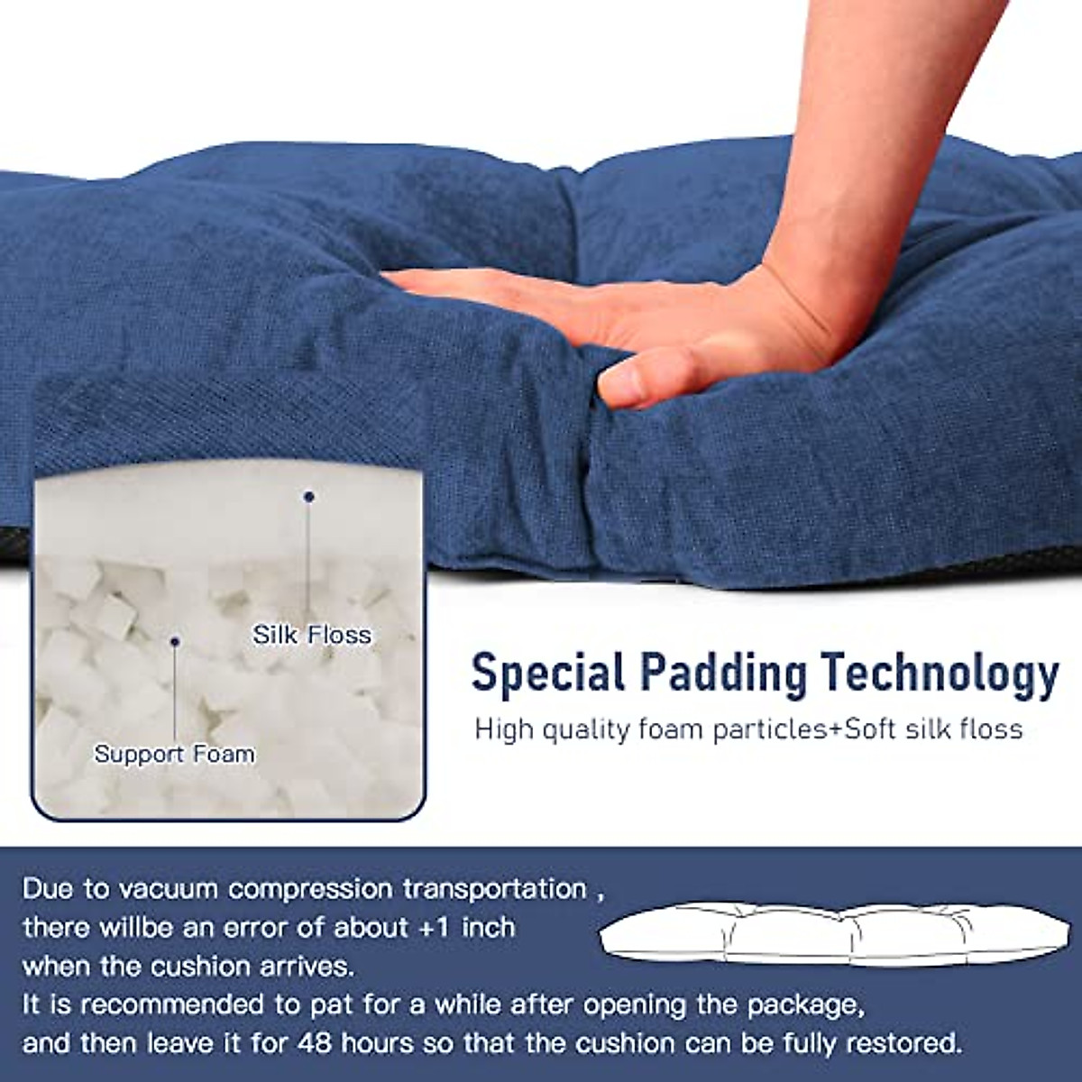 ROFIELTY Bench Cushion 42 inch, Non Slip Thicker Patio Furniture Cushions, Durable Outdoor/Indoor Bench Seat Pads (42x16x4 inch, [ Indoor ] Dark Blue)