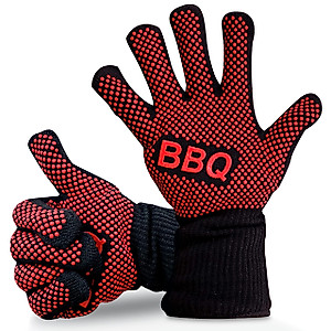 1472℉ Extreme Heat Resistant Grill Gloves - 14'' Food Grade Kitchen Oven Mitts, Silicone Non-Slip Cooking Gloves for Barbecue (Pair)