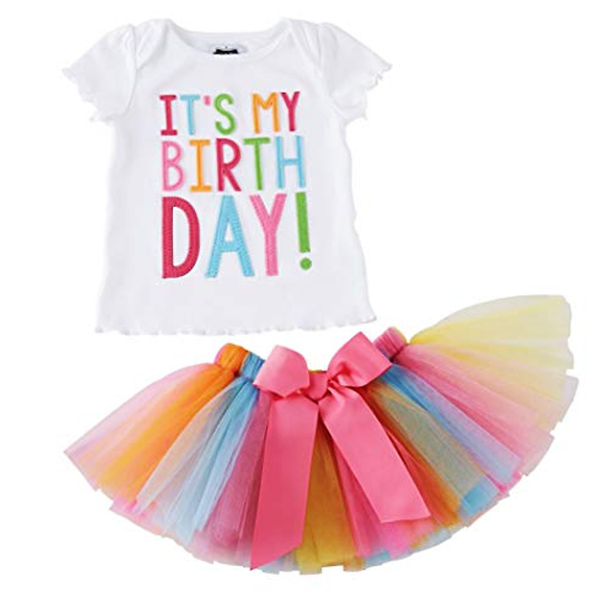 Girls'It's My Birthday Print Shirt Tutu Skirt Dress Outfit Set (White+Pink a, 4-5 Years)