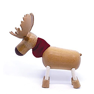 Anamalz Moose Wooden Animal Toy for Toddlers, Fun and Posable Moose for Early Learning, Montessori, and STEM, Smooth Natural Wood, Boys and Girls