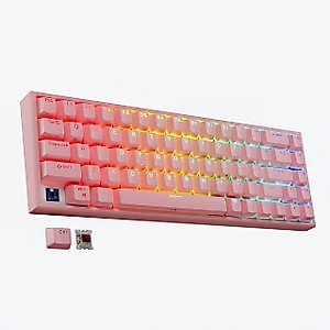 Tilted Nation 65% Percent Keyboard Pink - Compact Hot Swappable Mechanical Keyboard - Dual Wired or 2.4G Wireless RGB Gaming Keyboard - Rechargeable, 68 Key, Customizable RGB, Brown Switches