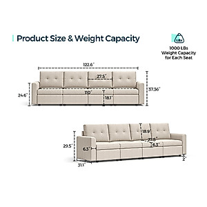 LINSY HOME RUBIK III 4 Seats Fabric Sofa Set, Deep Seat Modular Sectional Sofa, Modern Extra Large Sofa Couch with Storage Seats & Removable Cover, 4 Seater Convertible Sofa, Beige