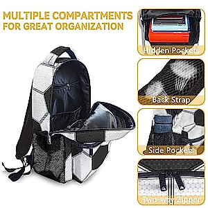 NICEFORNICE Soccer Backpacks Kids, 16 Inch Cute Backpack for School, Black Lightweight Bookbag for Boys