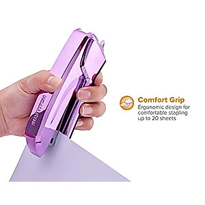 Bostitch Office Ascend 3 in 1 Stapler, Integrated Remover, 420 Staples Included, 20 Sheet Capacity, Lightweight, Full Strip, Metallic Purple
