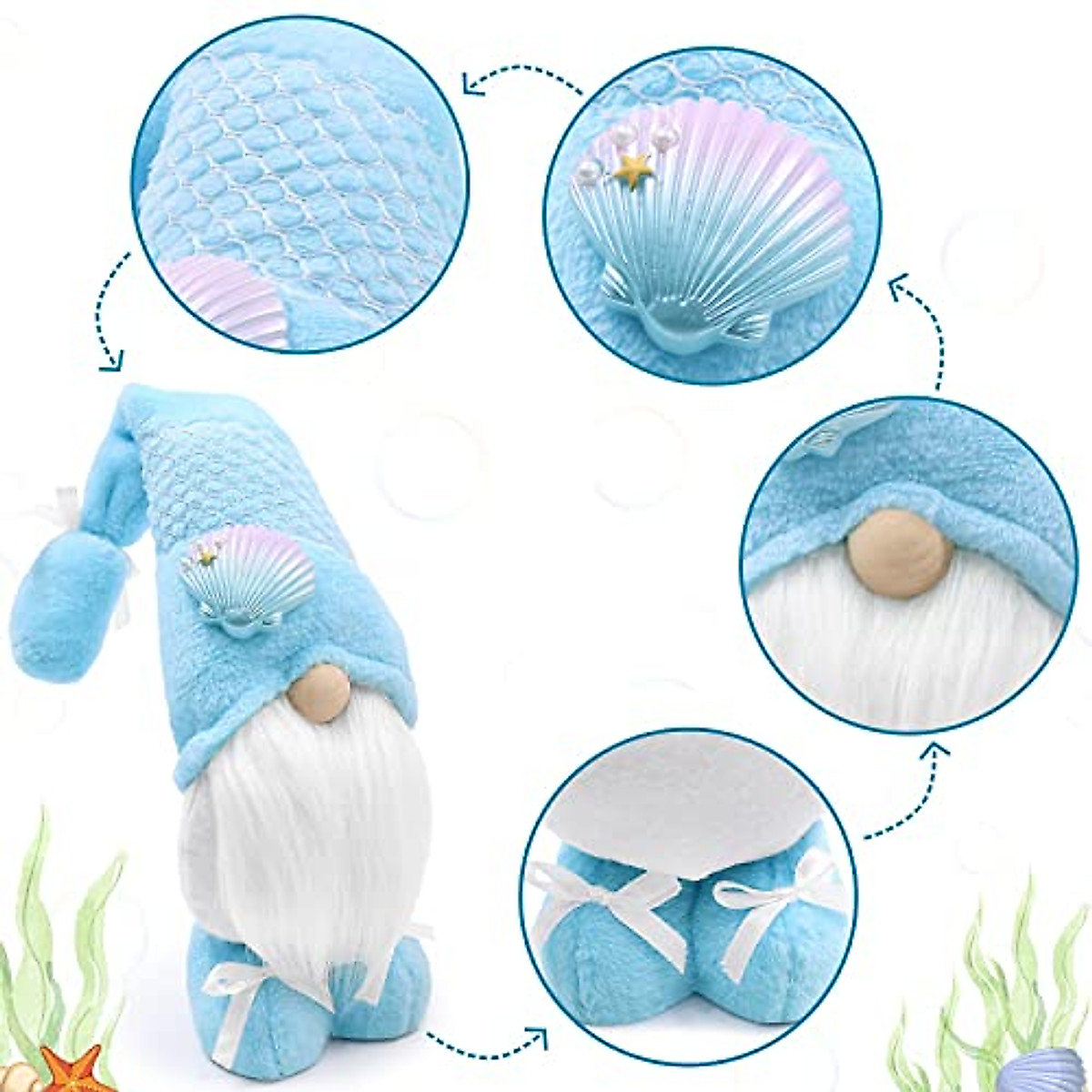 CiyvoLyeen Beach Gnomes Decorations Sea Star Shell Gnomes Handmade Decor Shelf Sitters Swedish Gnomes Nisse Scandinavian Summer Gnomes Plush Elf Dwarf Home Household Ornaments Set of 2