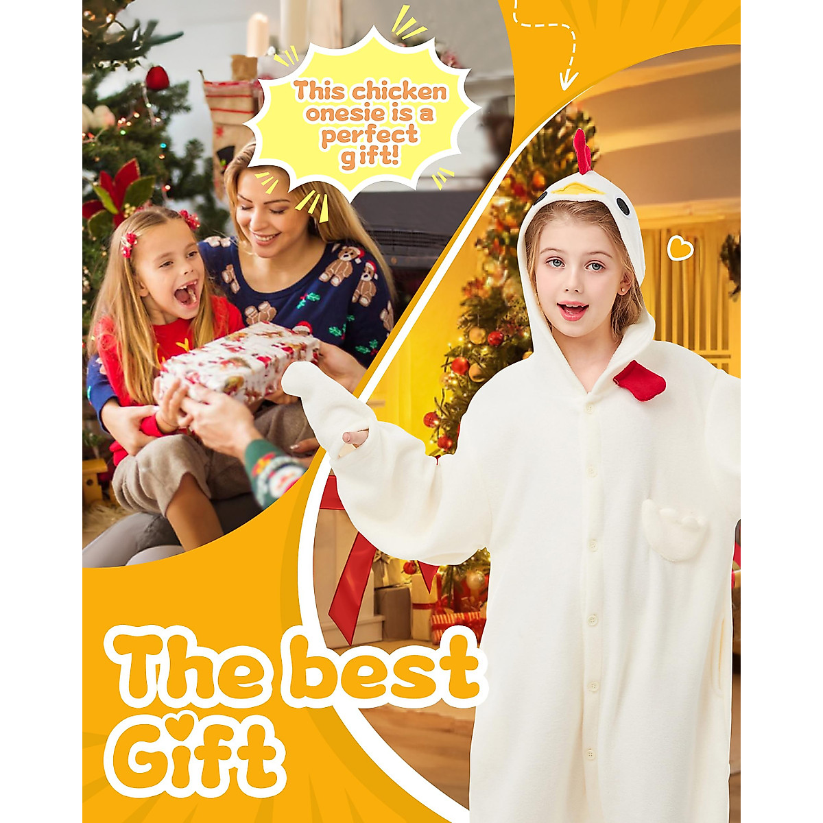 CANASOUR Chicken Onesie Kids Halloween Cosplay Costume Girls One Piece Rooster Pjs Anime Unisex Hoodie Pajamas For 8-10 Years Boys Party Pyjamas (Height 51-55”, 8 Years,Chicken)