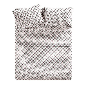 Comfort Spaces Cotton Flannel Breathable Warm Deep Pocket Sheets with Pillow Case Bedding, Cal King, Grey/Red Plaid 4 Piece