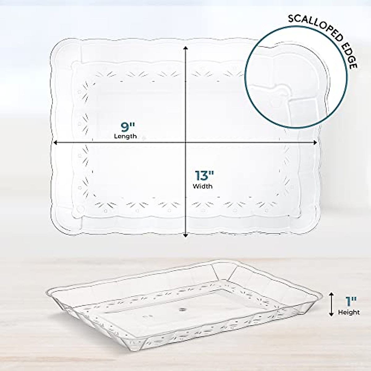 Plastic Serving Trays 9" X 13" Rectangle Serving Platters 4-Pack Clear Party Tray Durable Serving Platter - Disposable Serving Food Tray - Rectangular Cake, Fruit, Cookie Tray - Posh Setting
