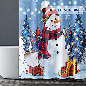 BIVINAR Christmas Shower Curtain, White Winter Forest Snowfall Bathroom Shower Curtain, Natural Xmas Pine Tree Fabric Bathroom Curtain Decor, 72 × 72 Inch