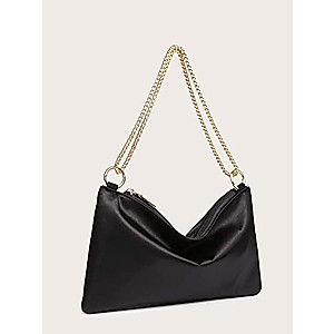 Verdusa Women's Satin Evening Handbag Shoulder Bag Purse Black one-size