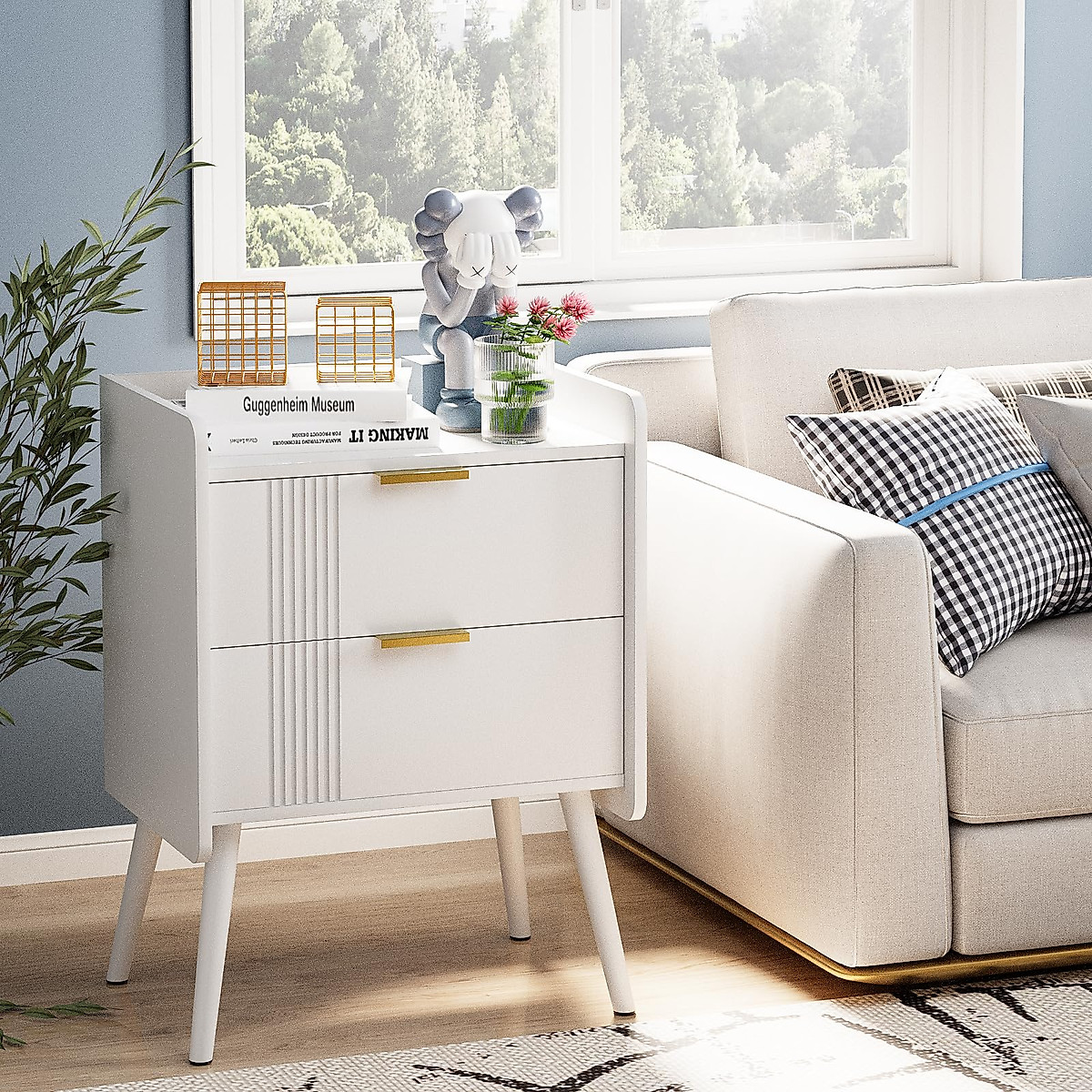 Aenuert White Nightstand Modern Bedside Table with 2 Storage Drawer, Small Night Stand, Wooden End Table,Sofa Side Table for Bedroom,Study Room and Small Spaces