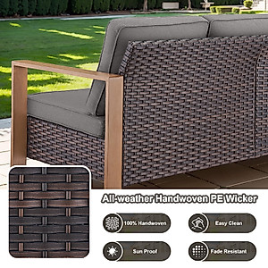 Belord 5 Piece Outdoor Wicker Patio Conversation Furniture Set Deep Seating, Metal Wide Armrests Patio Sofa Set with Rattan Chairs Ottomans for Porch Deck Sunroom Backyard