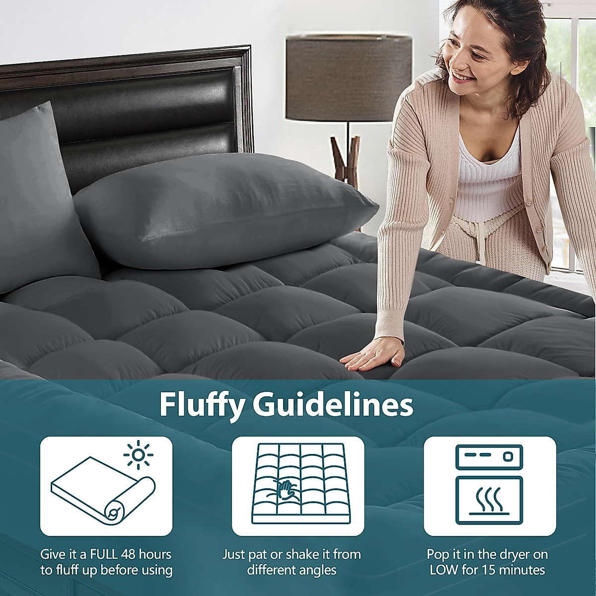 CYMULA Full Size Mattress Topper - Extra Thick Cooling Mattress Pad Cover for Back Pain - Soft Mattress Protector Firm Bed Topper Pillow Top with 8-21 Inch Deep Pocket 3D Snow Down Alternative Fill