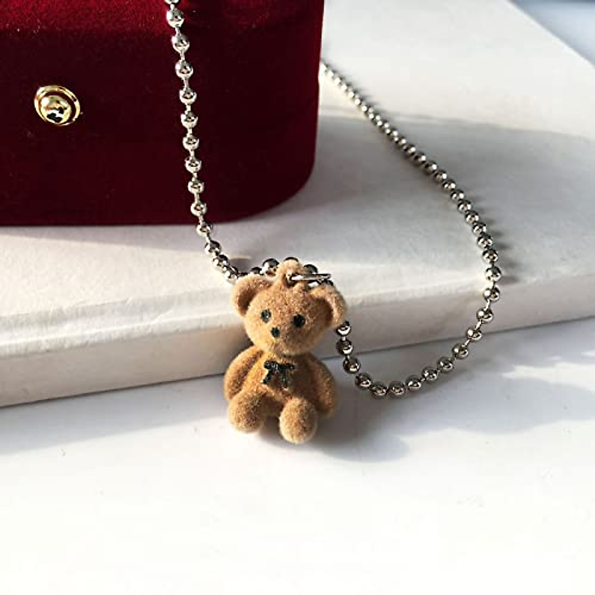 RIJOAN Cute Teddy Bear Pendant Necklace for Girls Women Korean Fashion Kawaii Bear Long Sweater neck Chain Necklace Cute collar Jewelry