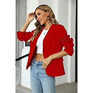 Womens Casual Blazers Long Sleeve Lapel Button Slim Work Office Blazer Jacket(Red,Large)
