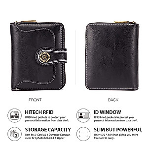 ZLON Small Wallets for Women RFID Blocking Genuine Leather Women Wallet with ID Window (Black)