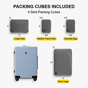 LEVEL8 Elegance Carry-on Suitcase, 20 Inch Carry on Luggage, Hardside Large Suitcases with Wheels, Tavel Bag with Tsa Lock, Light Blue