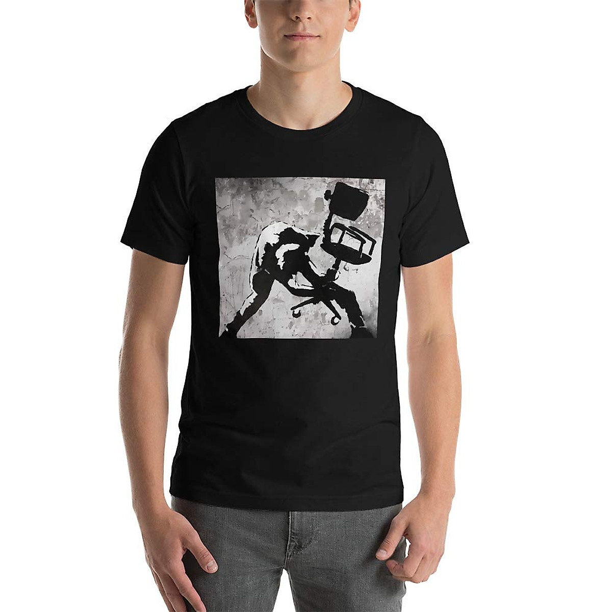Banksy T-Shirt London Calling Office Chair Graffiti Unisex Premium Tee Shirt Black