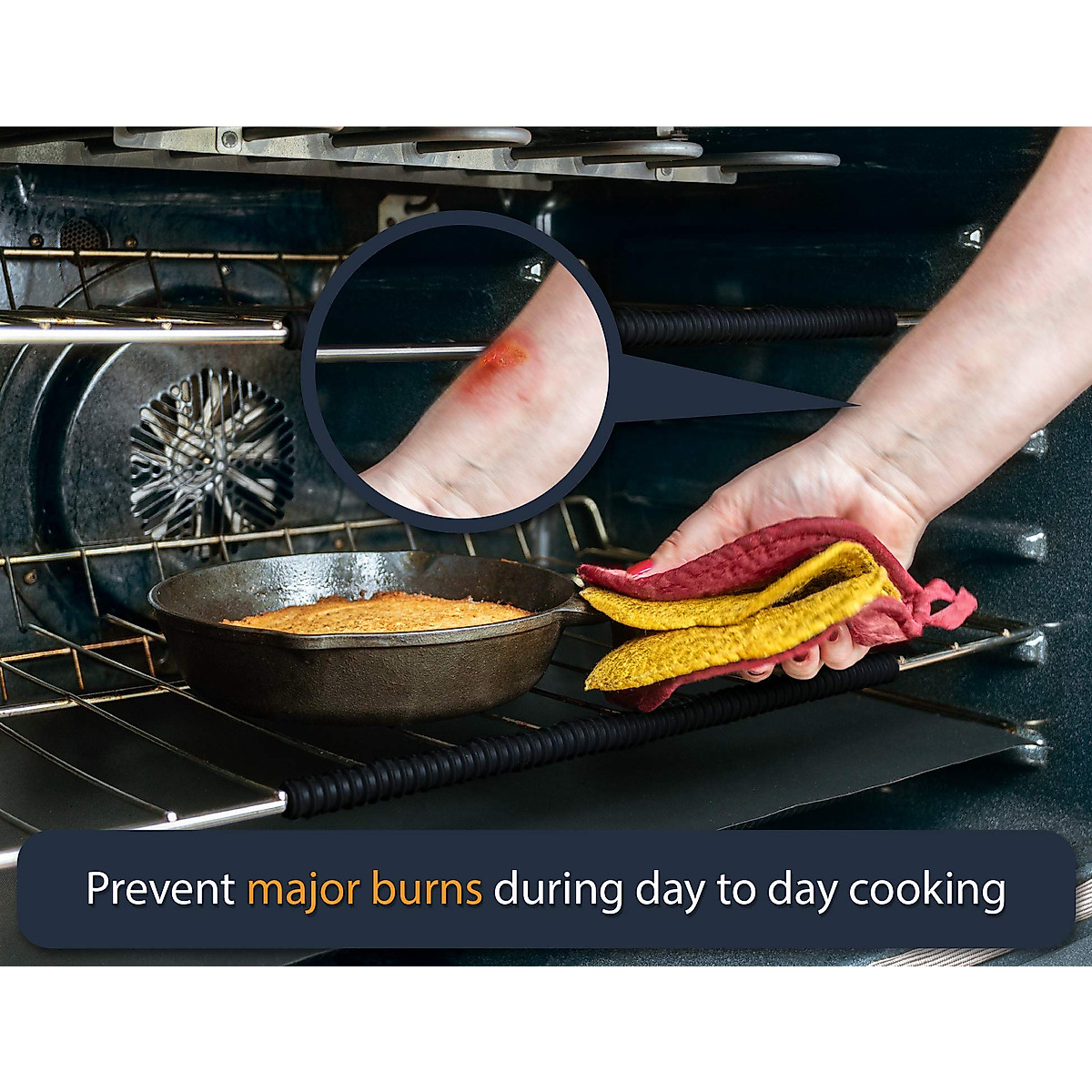 Silicone Oven Rack Shields by Linda’s Essentials (3 Pack) | Heat Resistance Silicone Oven Rack Protectors Guards Against Burns and Scars | 14 Inches Long (Black)