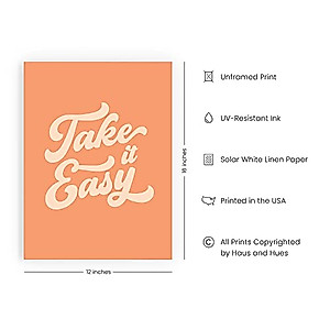 HAUS AND HUES Relax Sign Peach Pictures for Room - Cute Quote Posters & Inspirational Wall Art for Girls | Relax Wall Decor, Take It Easy Poster, Quote Aesthetic Posters, Peach Art UNFRAMED 12" x 16"
