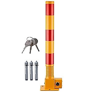 Car Parking Space Lock Bollard Lockable Folding Security Post with Flexible Spring Collision Avoidance Bollard Parking Post with Keys(Yellow red)