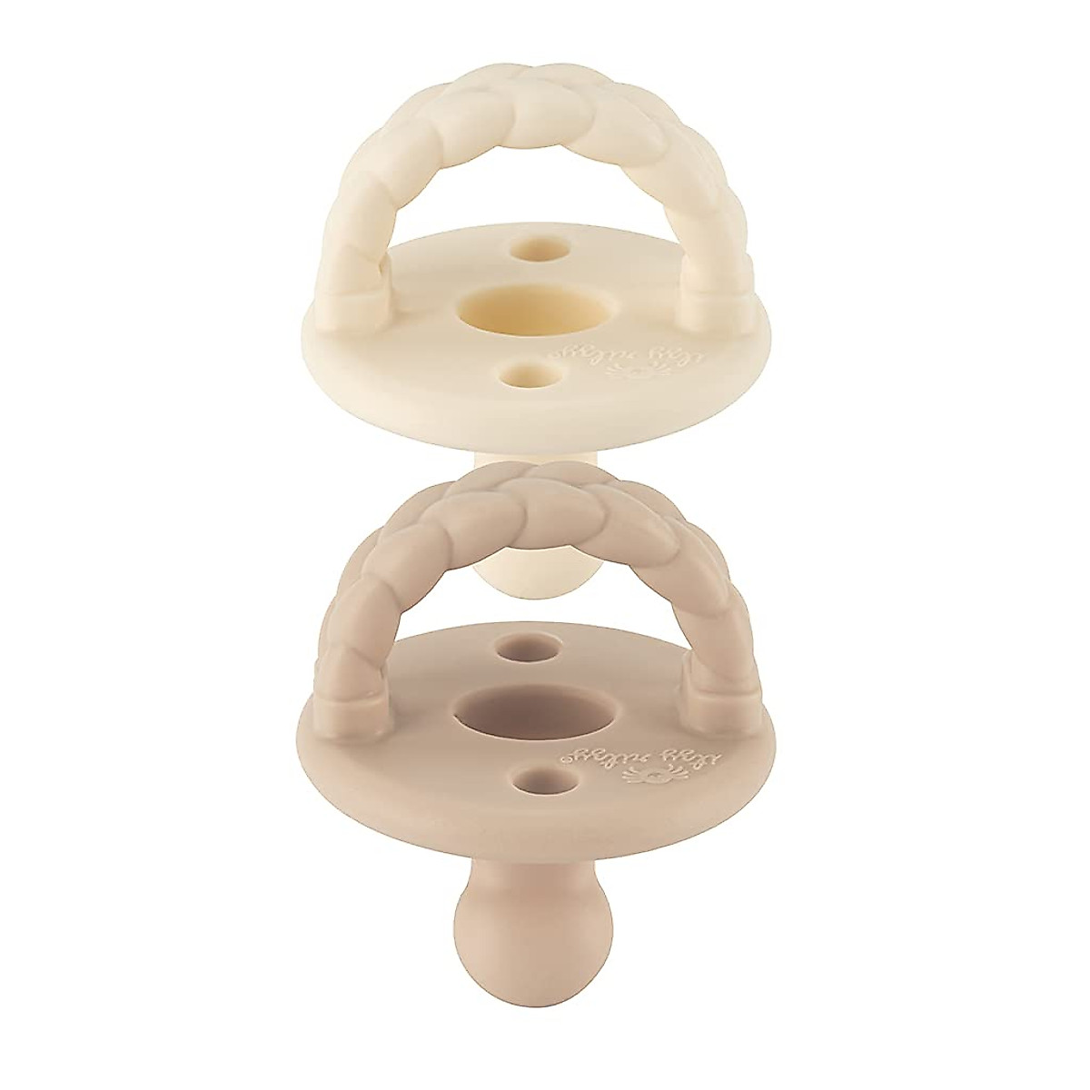 Itzy Ritzy Silicone Orthodontic Pacifiers - Sweetie Soother Pacifiers with Collapsible Handle & Two Air Holes for Added Safety, Baby Pacifiers for Ages 0-6 Months (Buttercream & Toast)