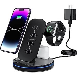 Wireless Charging Station for iPhone, 3 in 1 Fast Wireless Charging Stand Dock for iPhone 14/13/12/11/Pro/Max/XS/XR/X/8/Plus, for iWatch 7/6/5/4/3/2/SE, for AirPods 3/2/Pro-Black
