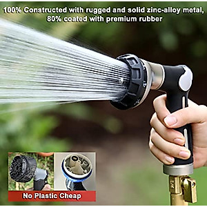 ESOW Garden Hose Nozzle 100% Heavy Duty Metal, Water Hose Sprayer with 8 Watering Patterns, Thumb Control On Off Valve, High Pressure Nozzle Sprayer for Watering Plants, Car and Pet Washing, Black