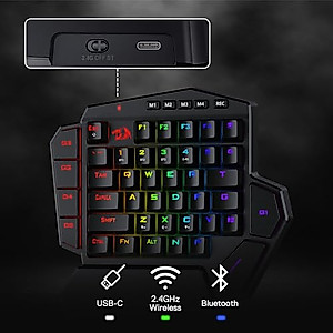 Redragon K585 PRO Wireless One-Handed Mechanical Keyboard, 42 Keys 3-Mode RGB 40% Gaming Keypad w/ 7 Onboard Macro Keys, Detachable Wrist Support, Rechargeable Battery (Blue Switch)