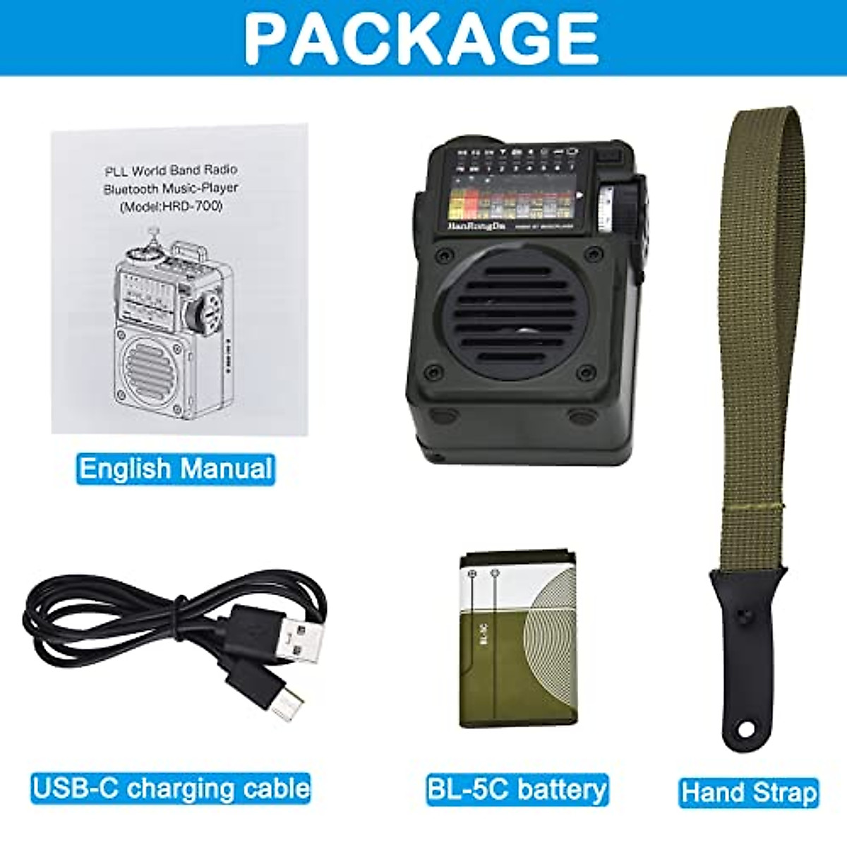 HanRongDa Radio, Bluetooth Speaker Support MicroSD Card, FM MW WB Shortwave Receiver with NOAA Alerts and Sleep Timer, Rechargeable Retro Analog Radios with Backlit and ATS Preset for Camping HRD700