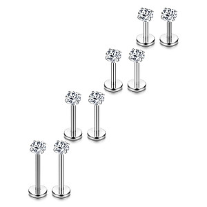 ORAZIO 8 Pcs 18G Stainless Steel Nose Piercing Lip Rings Studs Ear Piercings 6-12mm