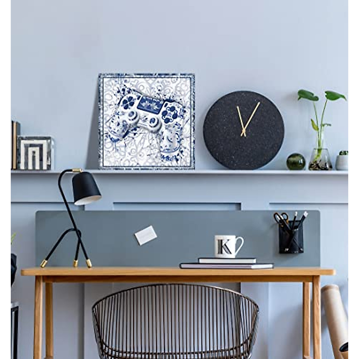 ZHAOSHOP Gaming Decor for Boys Room - Blue and White Canvas Wall Art for Bedroom - Gamer Wall Decor Ready to Hang 14" x 14"