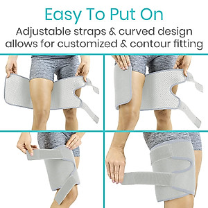 Vive Thigh Brace - Hamstring Quad Wrap - Adjustable Compression Sleeve Support for Pulled Groin Muscle, Sprains, Quadricep, Tendinitis, Workouts, Sciatica Pain and Sports Recovery - Men, Women (Grey)