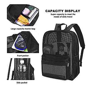 MCWTH Heavy Duty Mesh Backpack, See Through College Student Mesh Bookbag (Black)