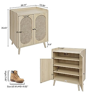 Wirrytor Rattan Shoe Cabinet, 16 Pairs Shoe Storage Cabinet With 4 Rattan Doors,4-Tier Modern Entryway Organizer Cabinet,Freestanding Shoe Rack Organizer Cabinet for Closet Hallway Living Room,Natural