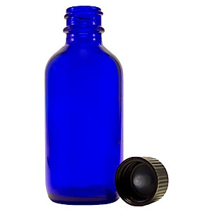 Cobalt Blue Glass Boston Round Bottle with Cap - 2 Oz. (Pack of 6)